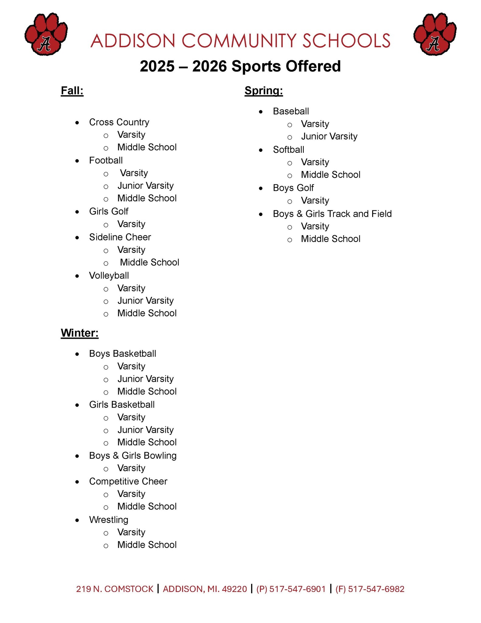 Sports - Athletics - Addison Community Schools